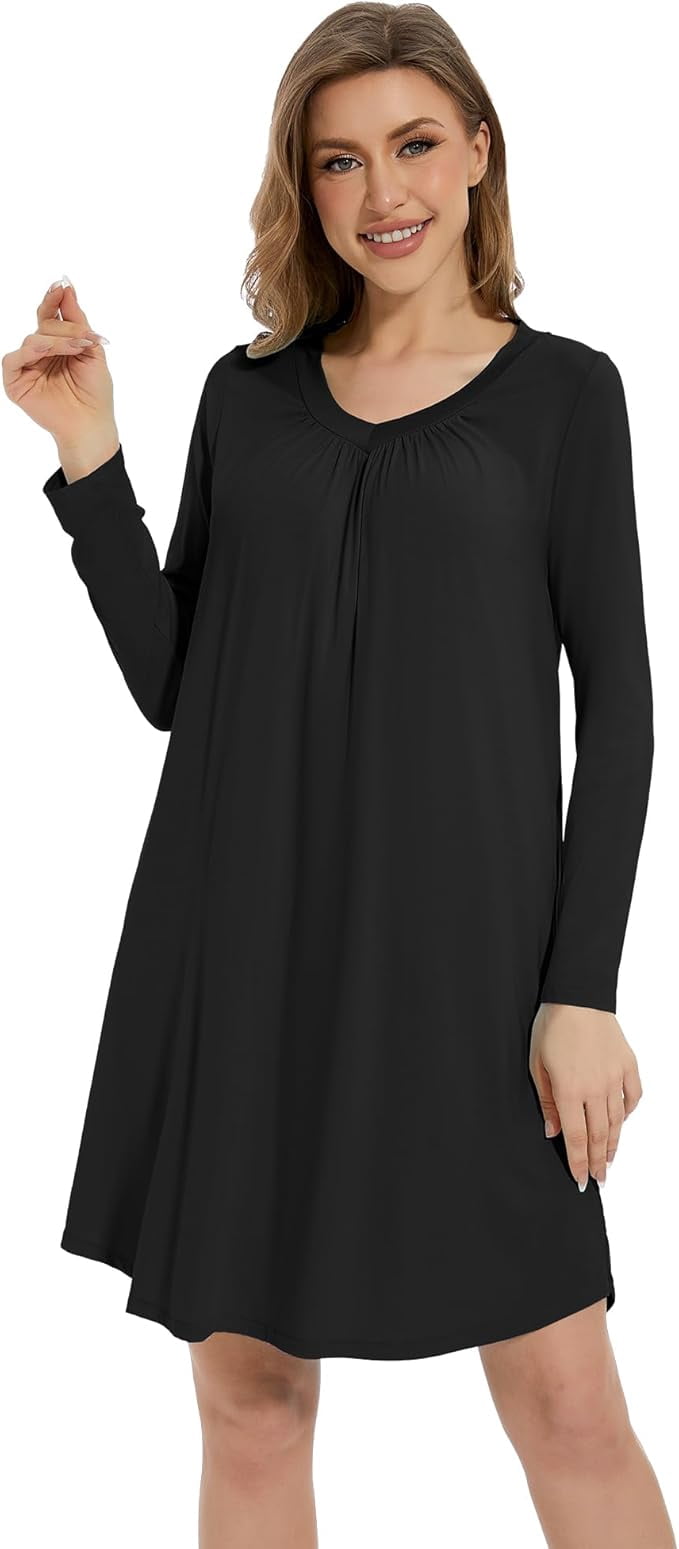 WiWi Women's Bamboo Viscose Nightgowns Long Sleeve Warm Nighties ...