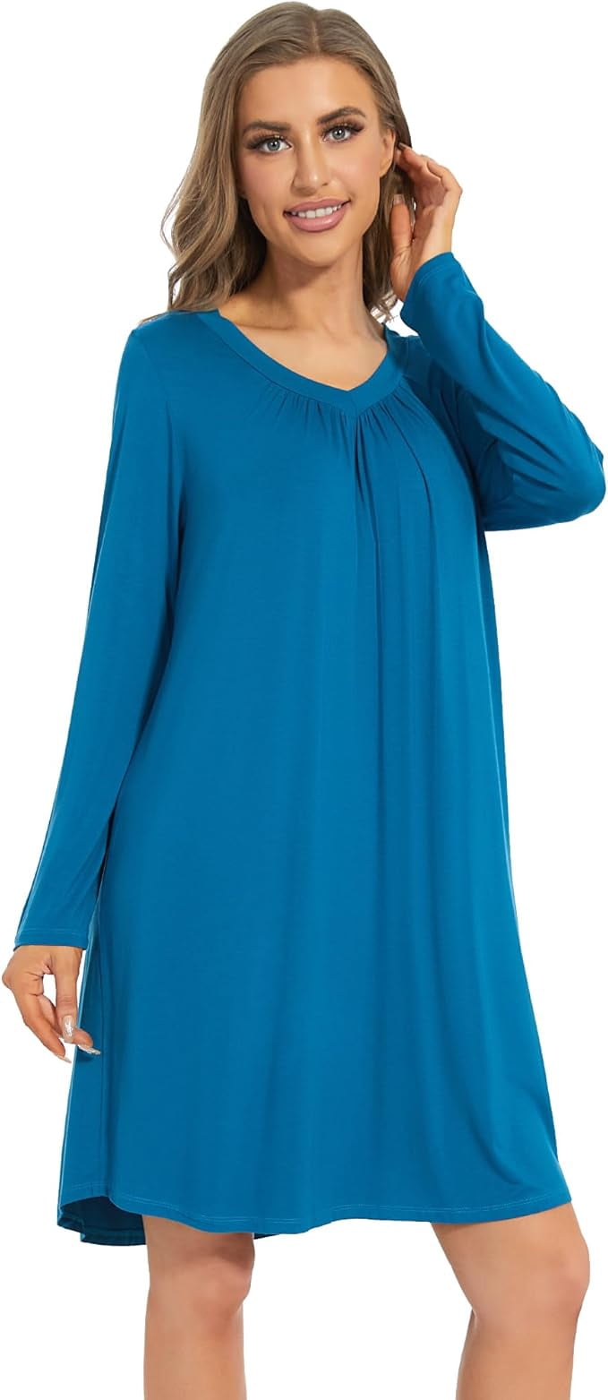 WiWi Women's Bamboo Viscose Nightgowns Long Sleeve Warm Nighties ...