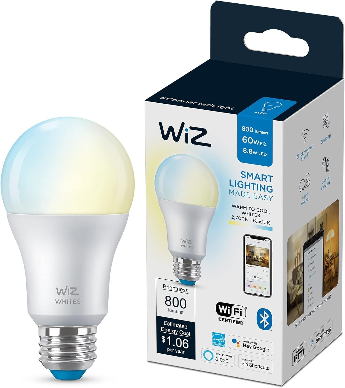 WiZ 60W A19 Tunable White LED Smart Bulb - Pack of 1 - E26- Indoor ...