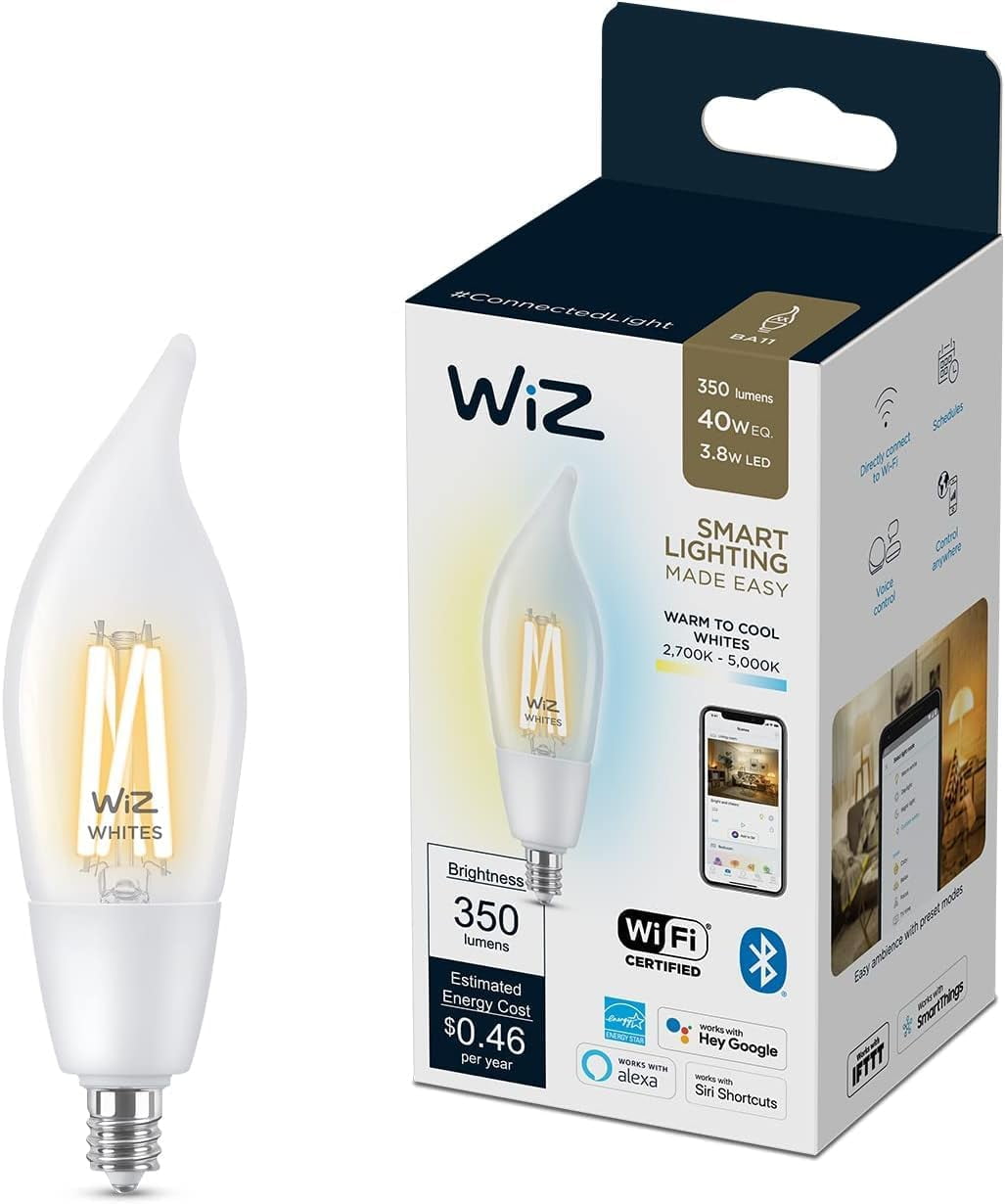 WiZ Clear 40W BA11 Tunable White Filament LED Smart Candle-Shaped Bulb ...