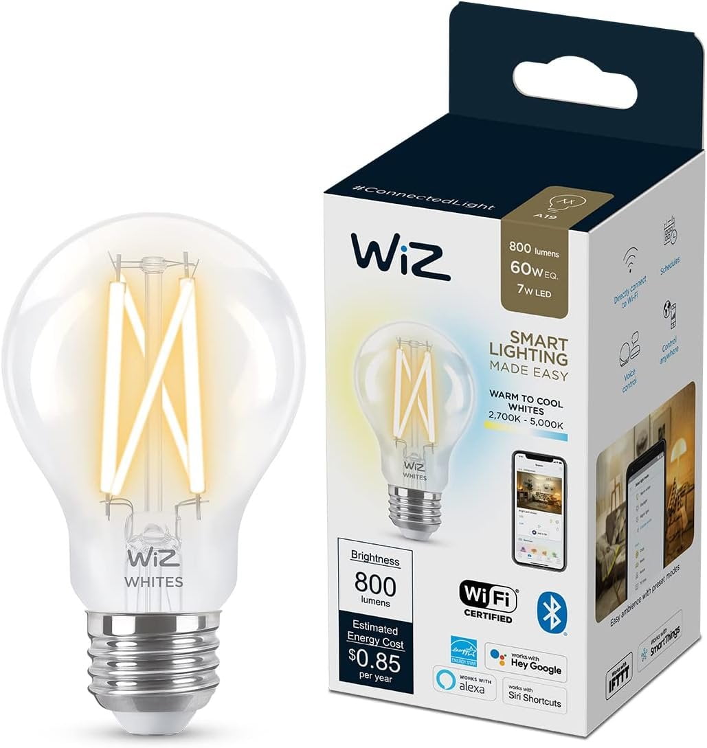 WiZ Clear 60W A19 Tunable White Filament LED Smart Bulb - Pack of 6 ...