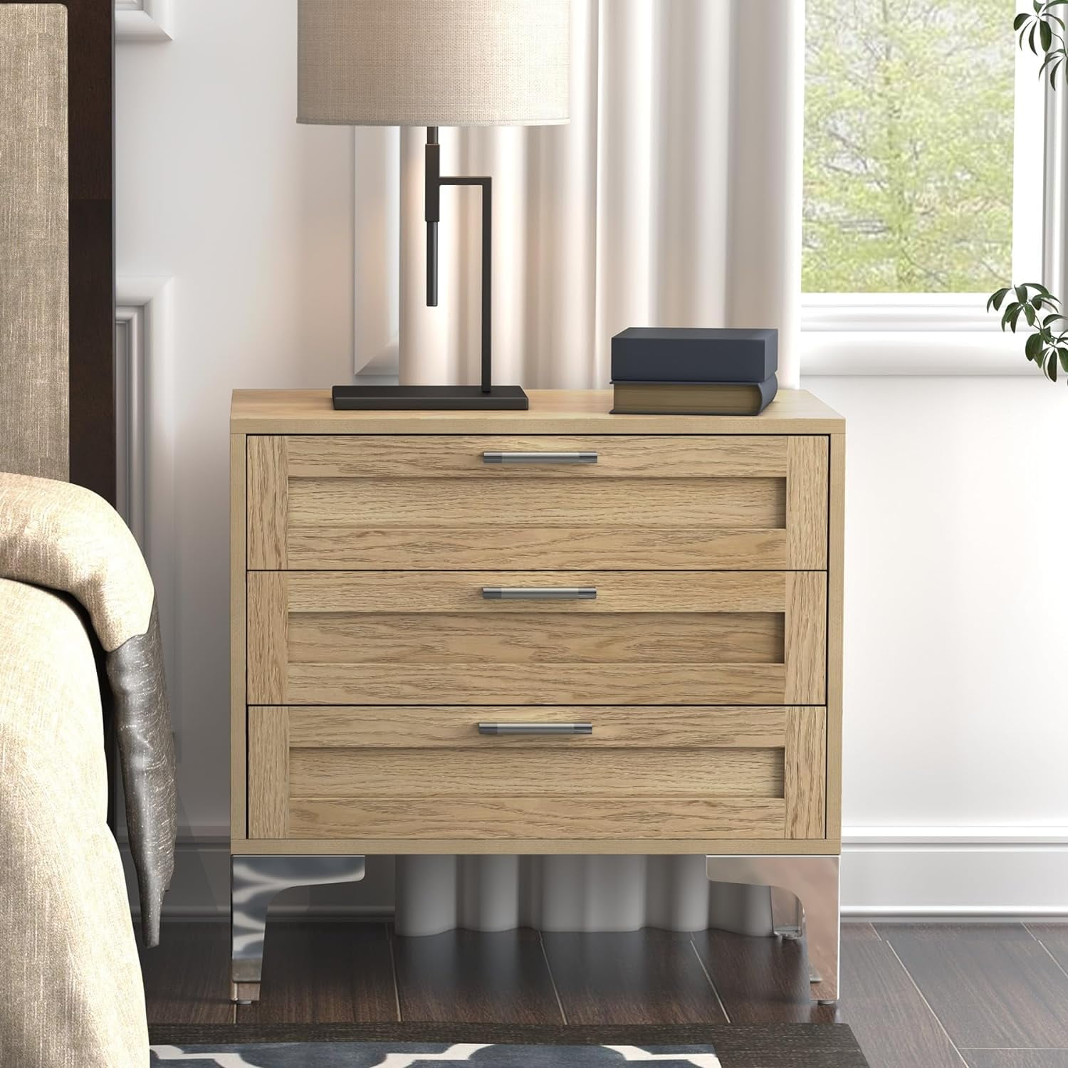 WiberWi Night Stand 3 Drawer Nightstand Dressers for Bedroom Mid ...
