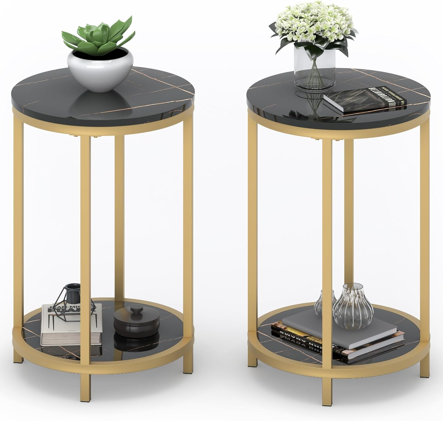 WiberWi Round Side Table Set of 2, Modern Nightstand End Table with ...