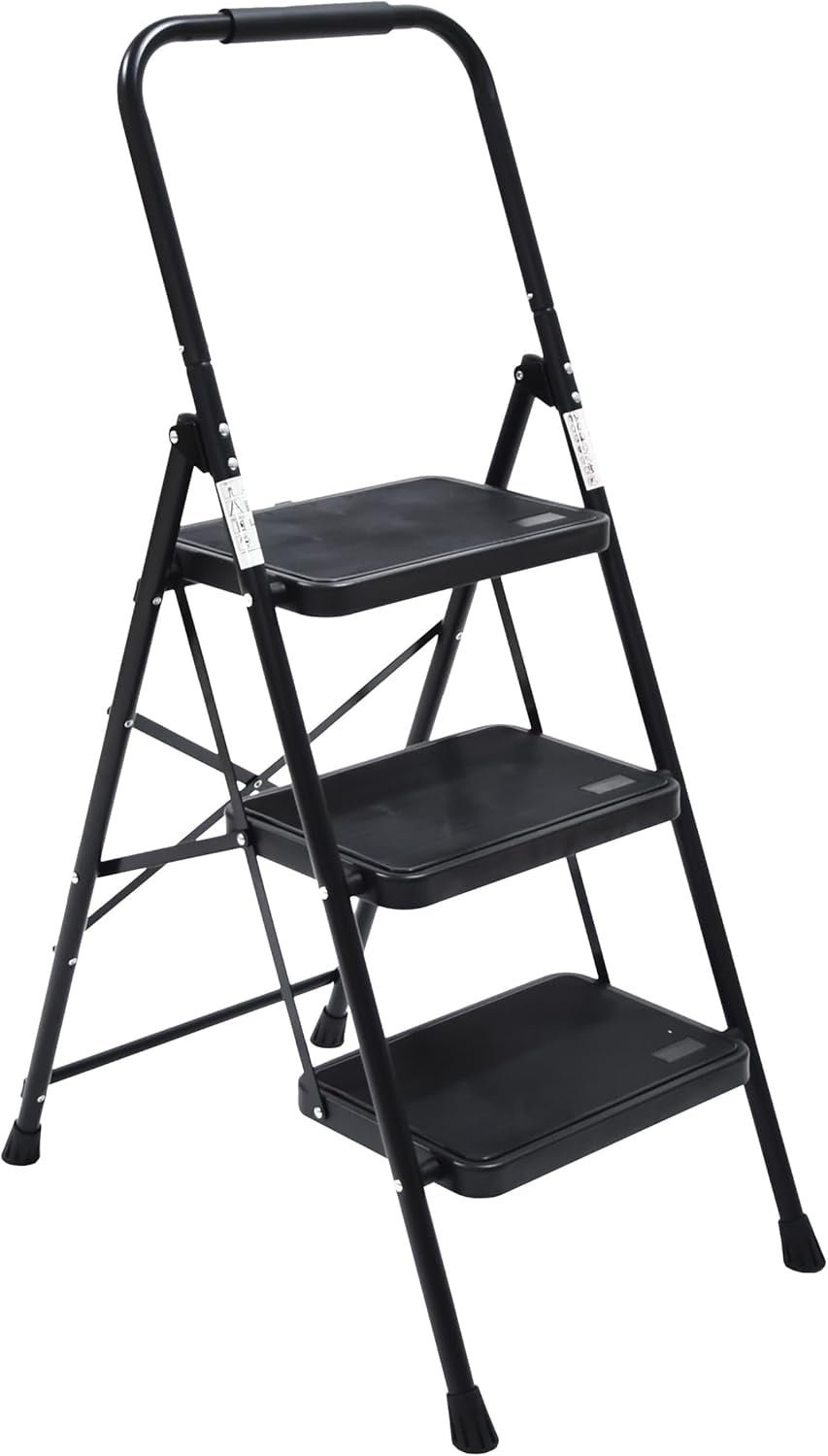 Wiberwi 3 Step Ladder Folding Step Stool for Adults with Top Handrail ...