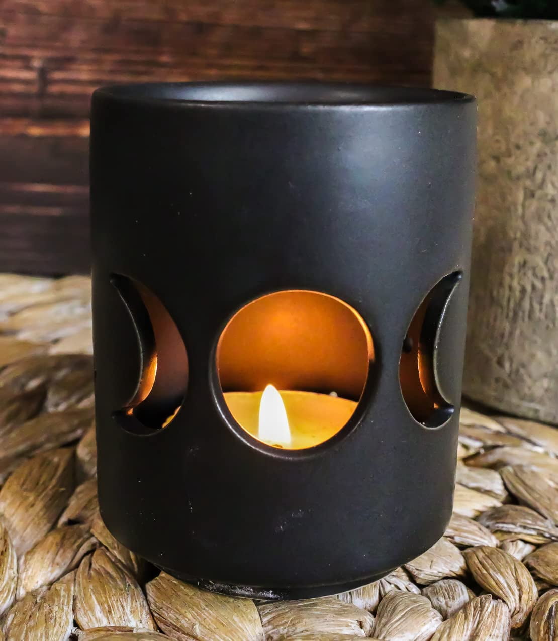 Wicca Cosmic Triple Moon Goddess Cutout Black Ceramic Votive Tea Light ...