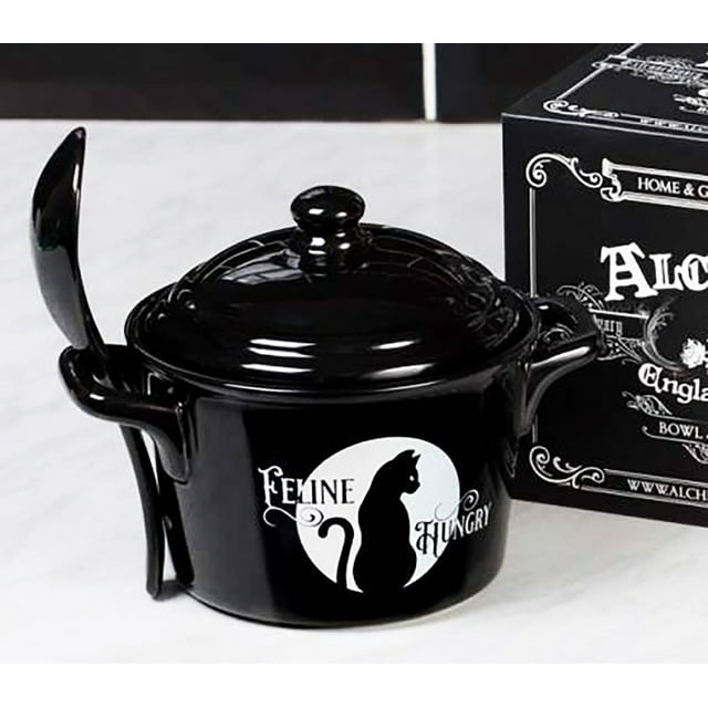 Wicca Full Moon Black Cat Feline Hungry Fine Bone China Bowl With Spoon ...