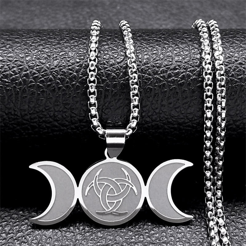 Wicca Hecate’s Wheel Triple Moon Goddess Symbol 14K White Gold ...