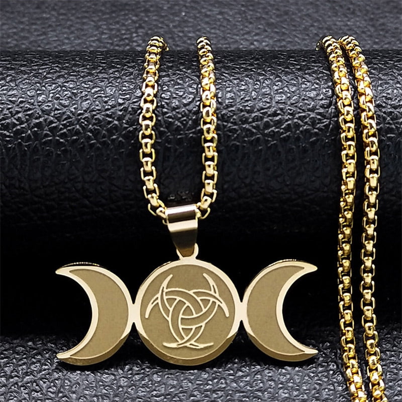 Wicca Hecate’s Wheel Triple Moon Goddess Symbol 14K White Gold ...