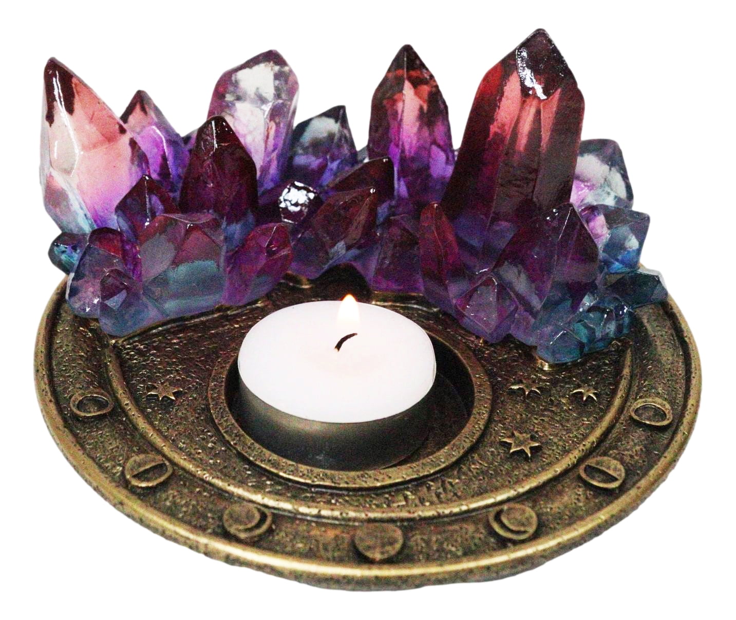 Wicca Magical Crystals Dish Votive Candleholder With Phases Of The Moon ...