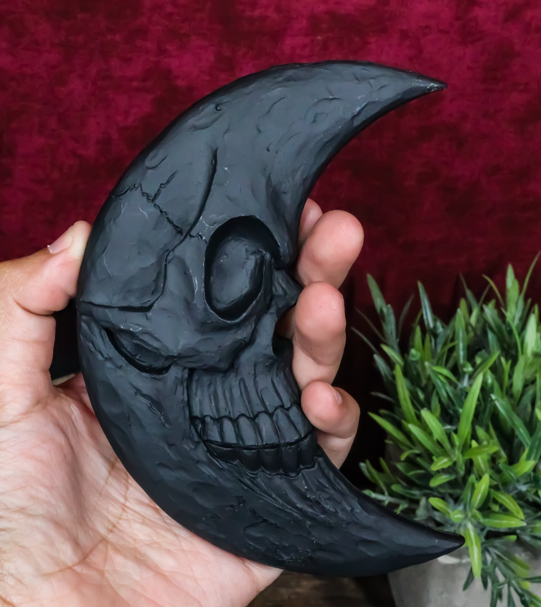 Wicca Occult Black Crescent Moon Skull Gothic Lunar Goddess Small Hand ...