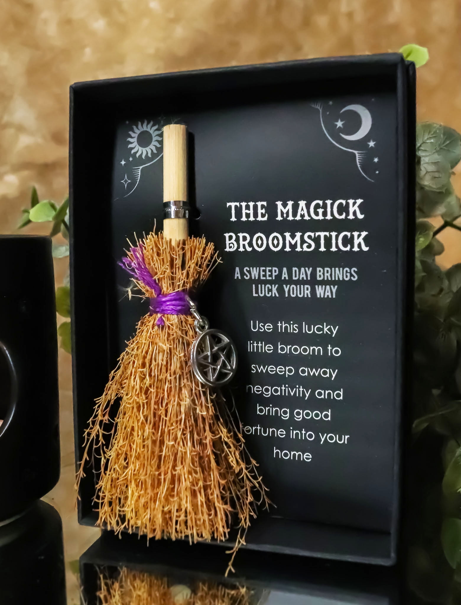 Wicca Occult Witch Broom Magick Broomstick With Pentagram Pendant Lucky ...