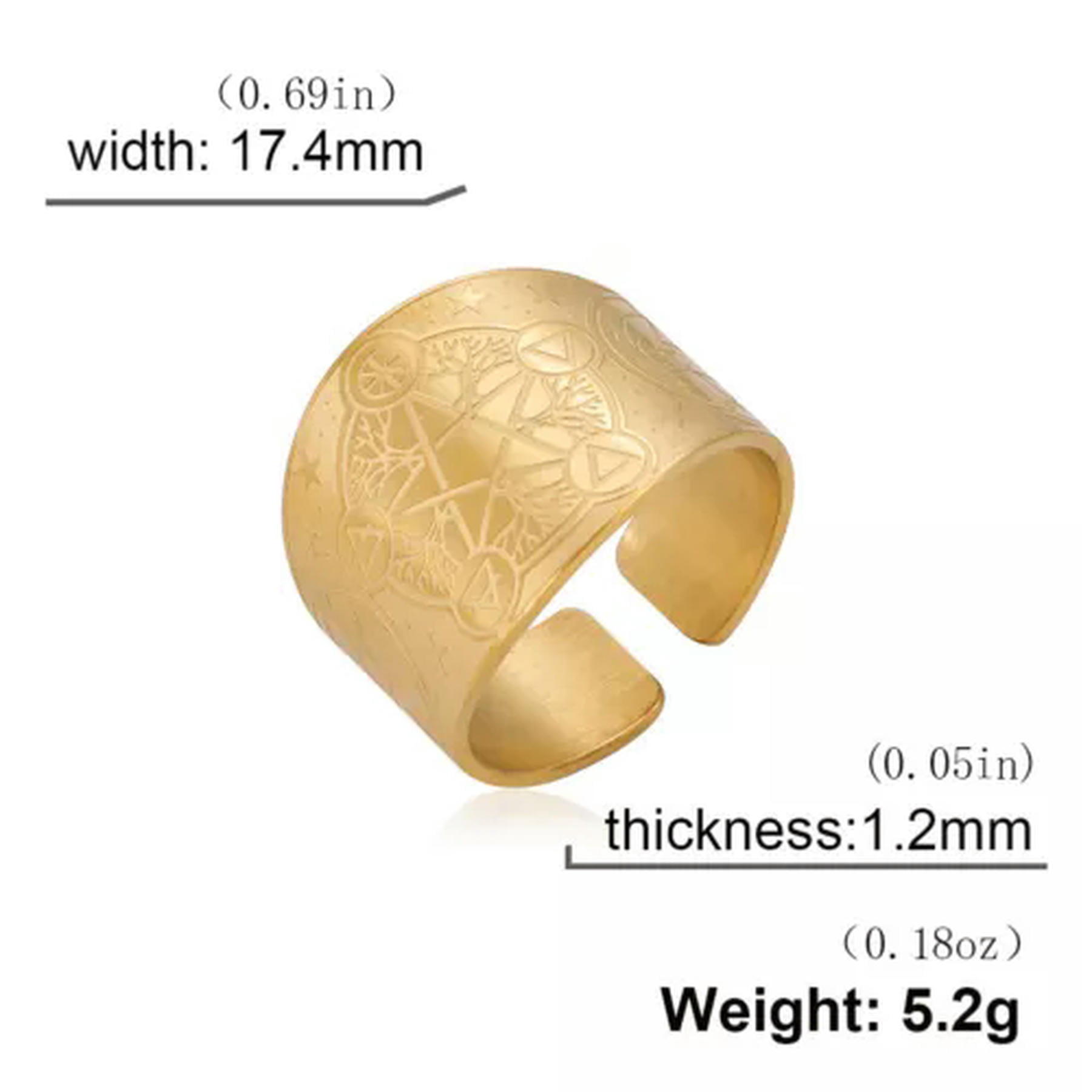 Wicca Pentagram Ring Tree of Life Pentacle Ring Amulet Stainless Steel ...