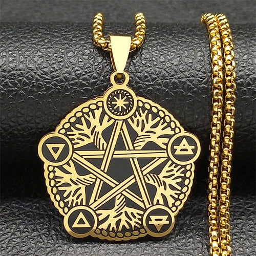 Wicca Pentagram Witch Necklace 14K Yellow Gold Amulet for Eternity and ...