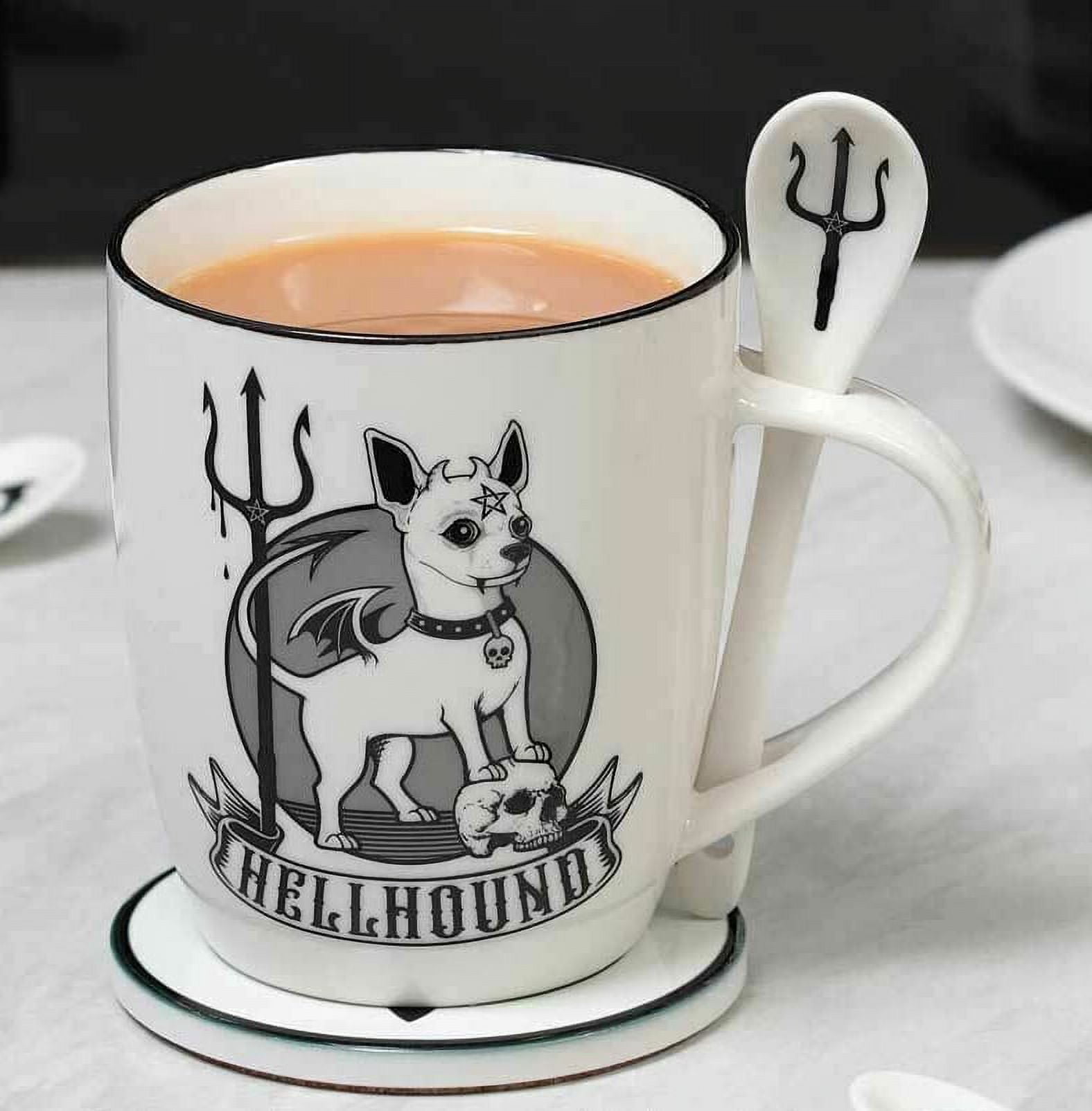 Wicca Sacred Hellhound Pentagram Devil Dog Porcelain Mug With Spoon Set ...