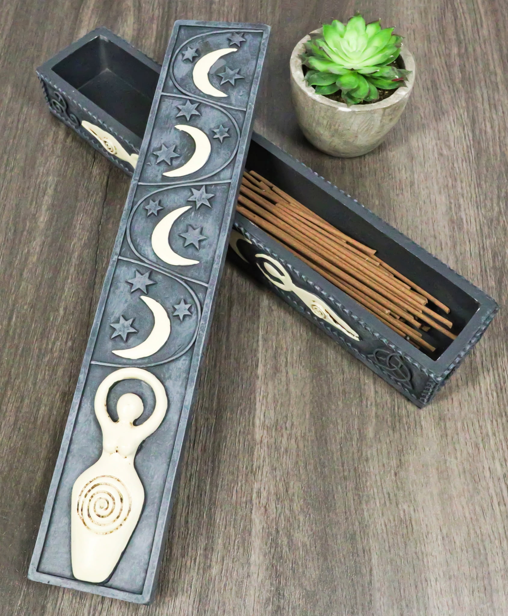 Wicca Spiral Goddess Sacred Triple Moon Incense Stick Storage Box ...