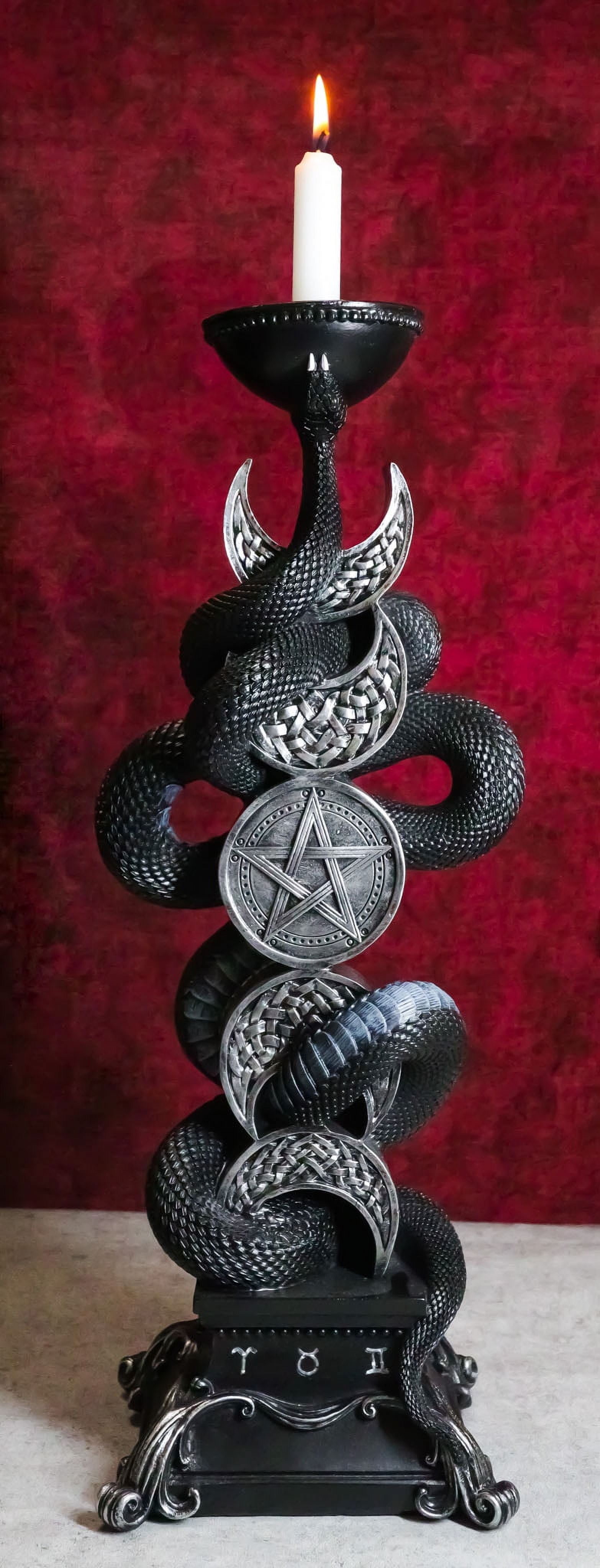 Wicca Triple Moon Pentagram Insignia Black Viper Snake Taper Candle ...