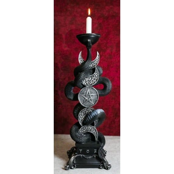 Wicca Triple Moon Pentagram Insignia Black Viper Snake Taper Candle ...