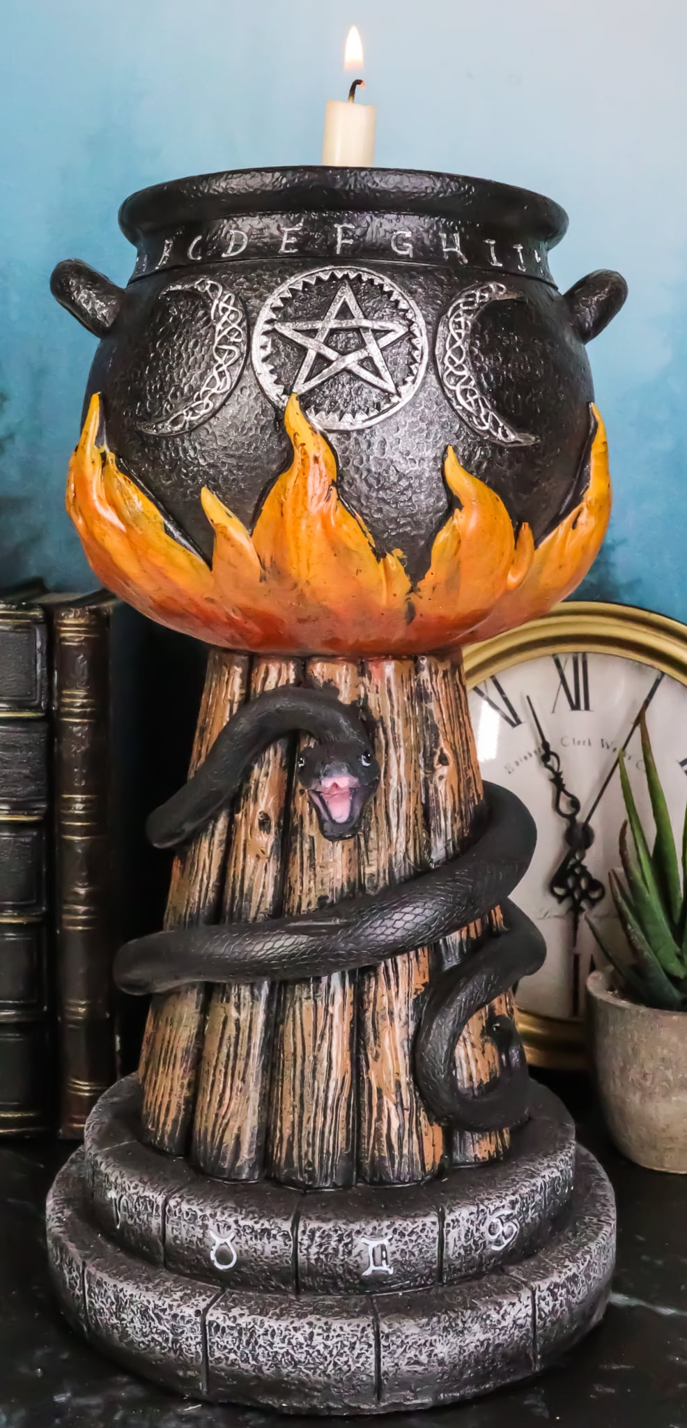 Wicca Triple Moon Witch Cauldron With Snake And Sacred Geometry Candle ...