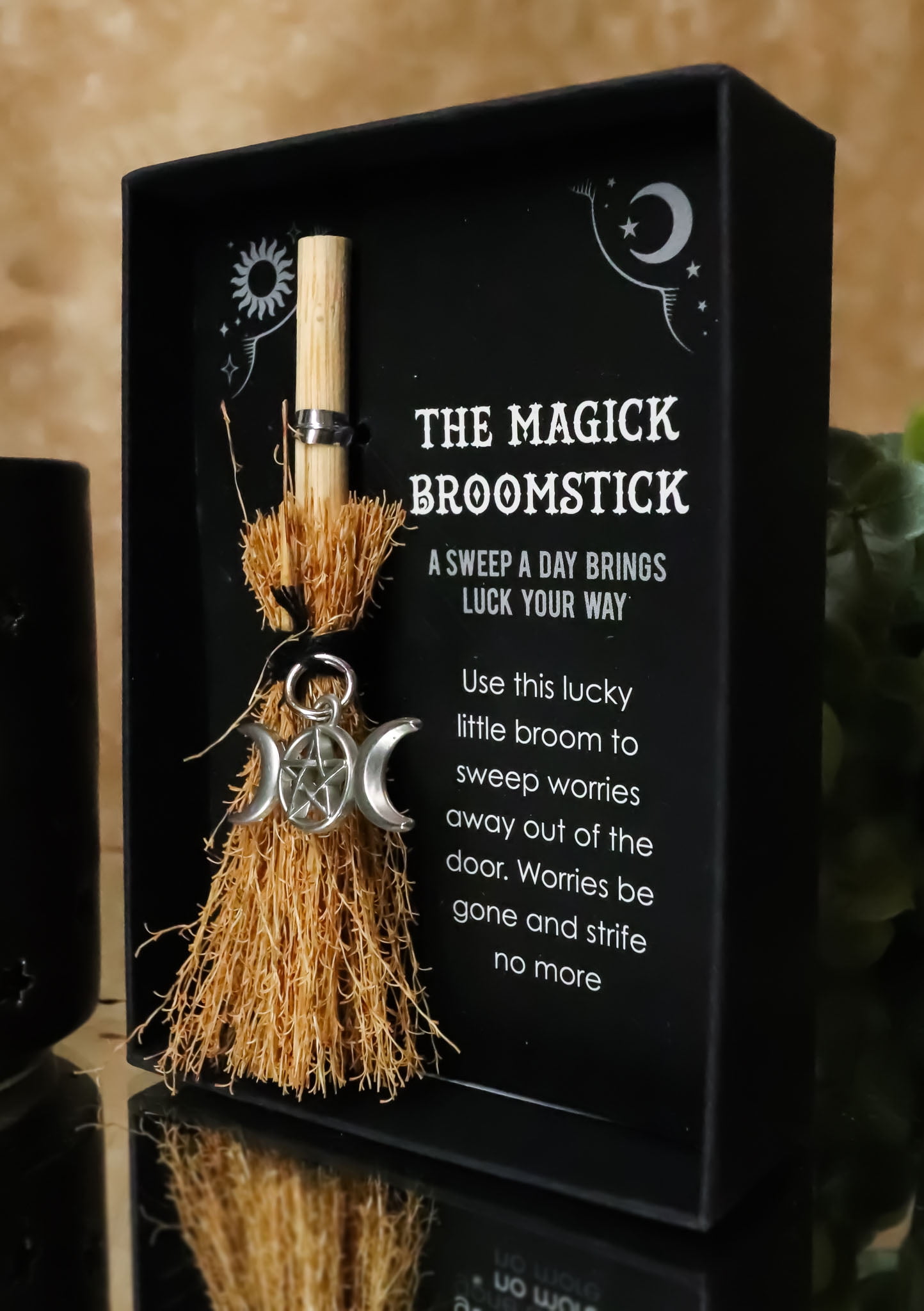 Wicca Witch Broom Magick Broomstick W/ Pentagram Triple Moon Pendant ...