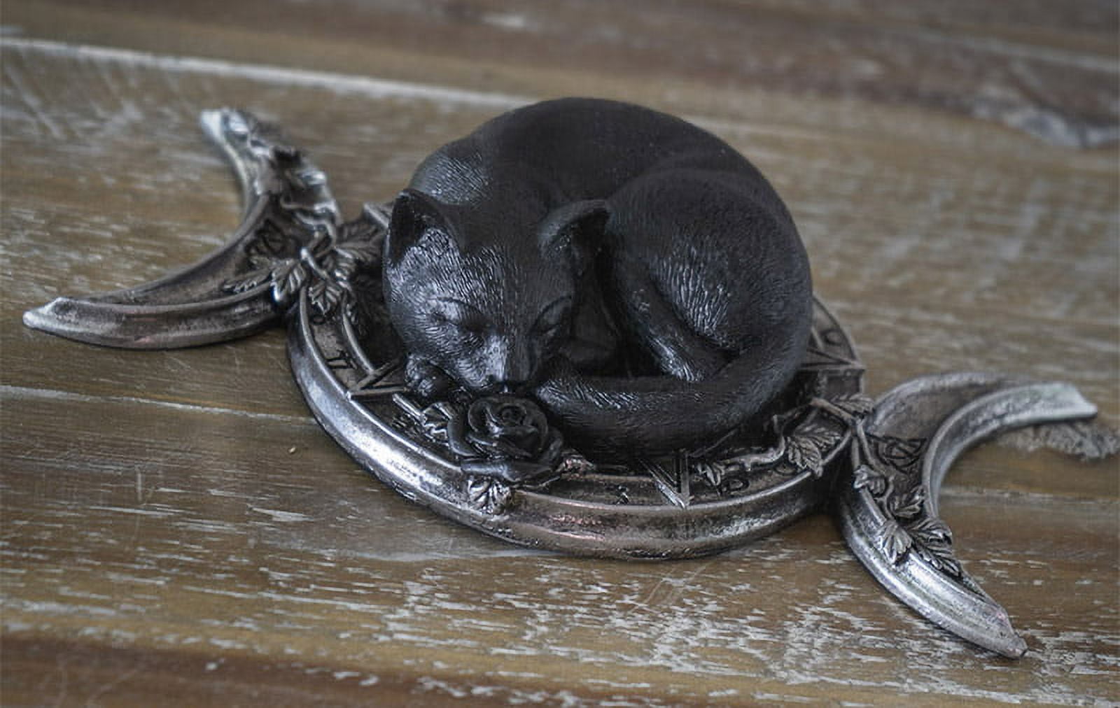 Wicca Witchcraft Triple Moon Insignia With Sleeping Black Cat And Rose ...