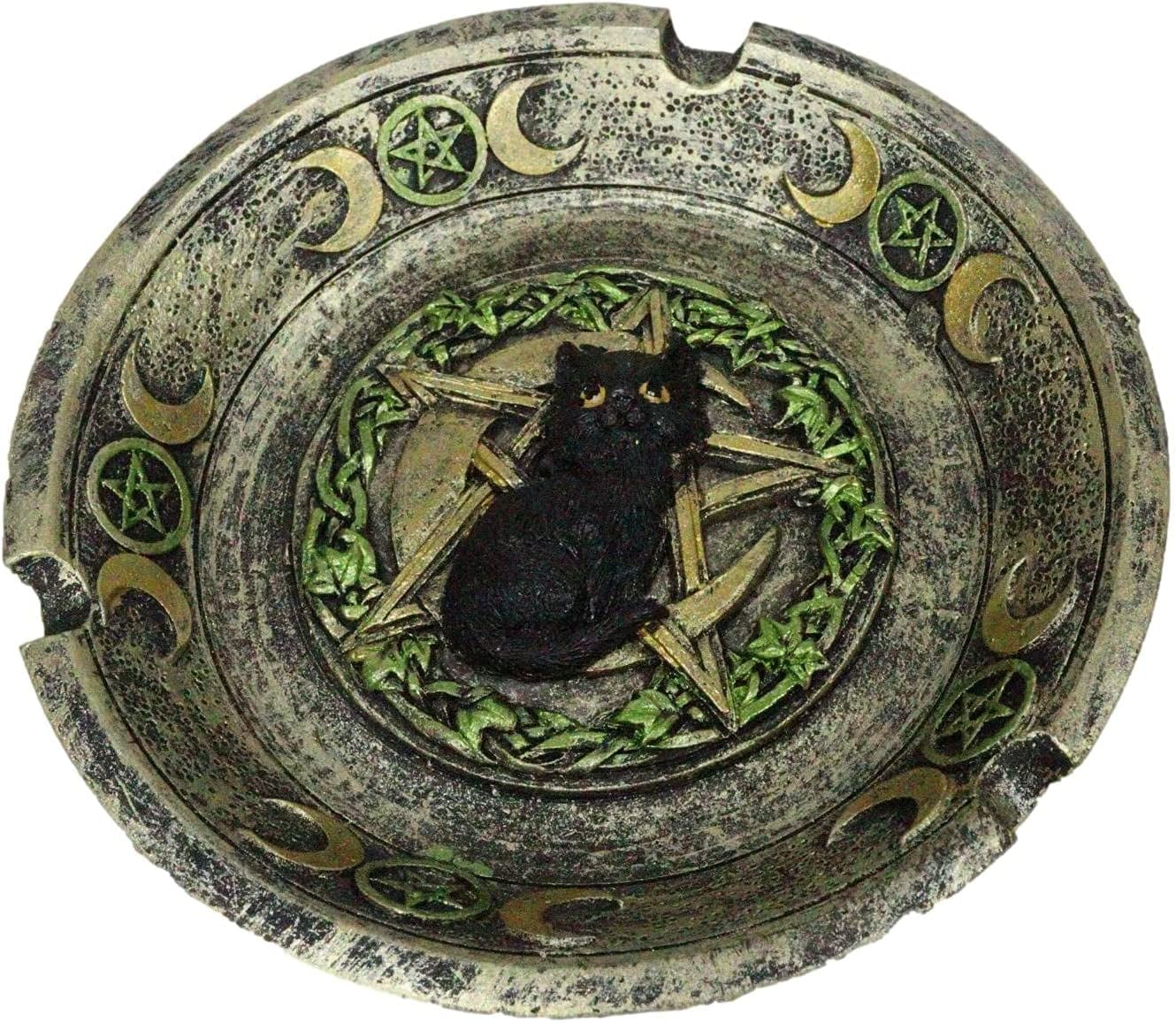 Wiccan Mythical Witching Hour Black Cat with Pentagram Star Circle ...