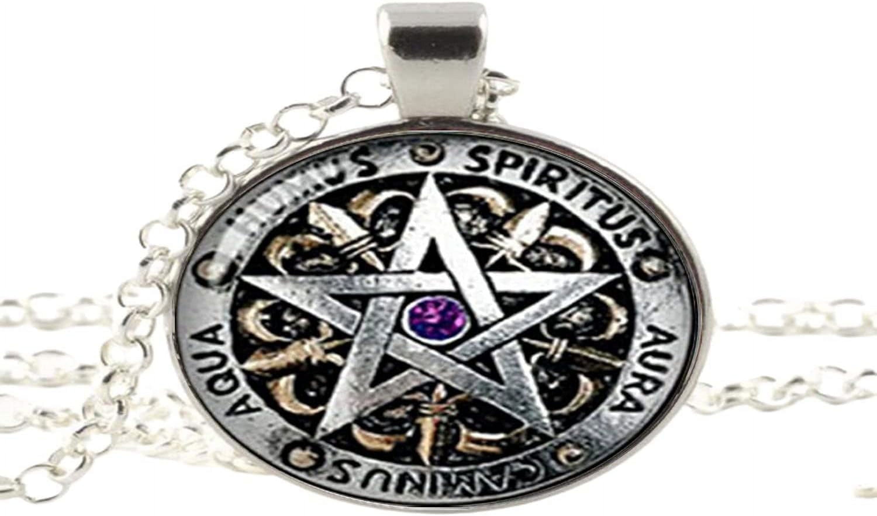 Wiccan Protection Necklace black magick Pagan Pentagram pendant Glass ...