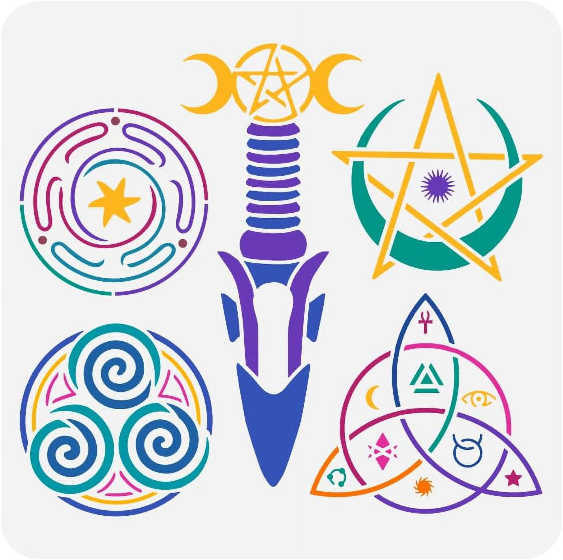 Wiccan Witch Symbols Painting Stencil 11.8x11.8 inch Plastic PET Athame ...