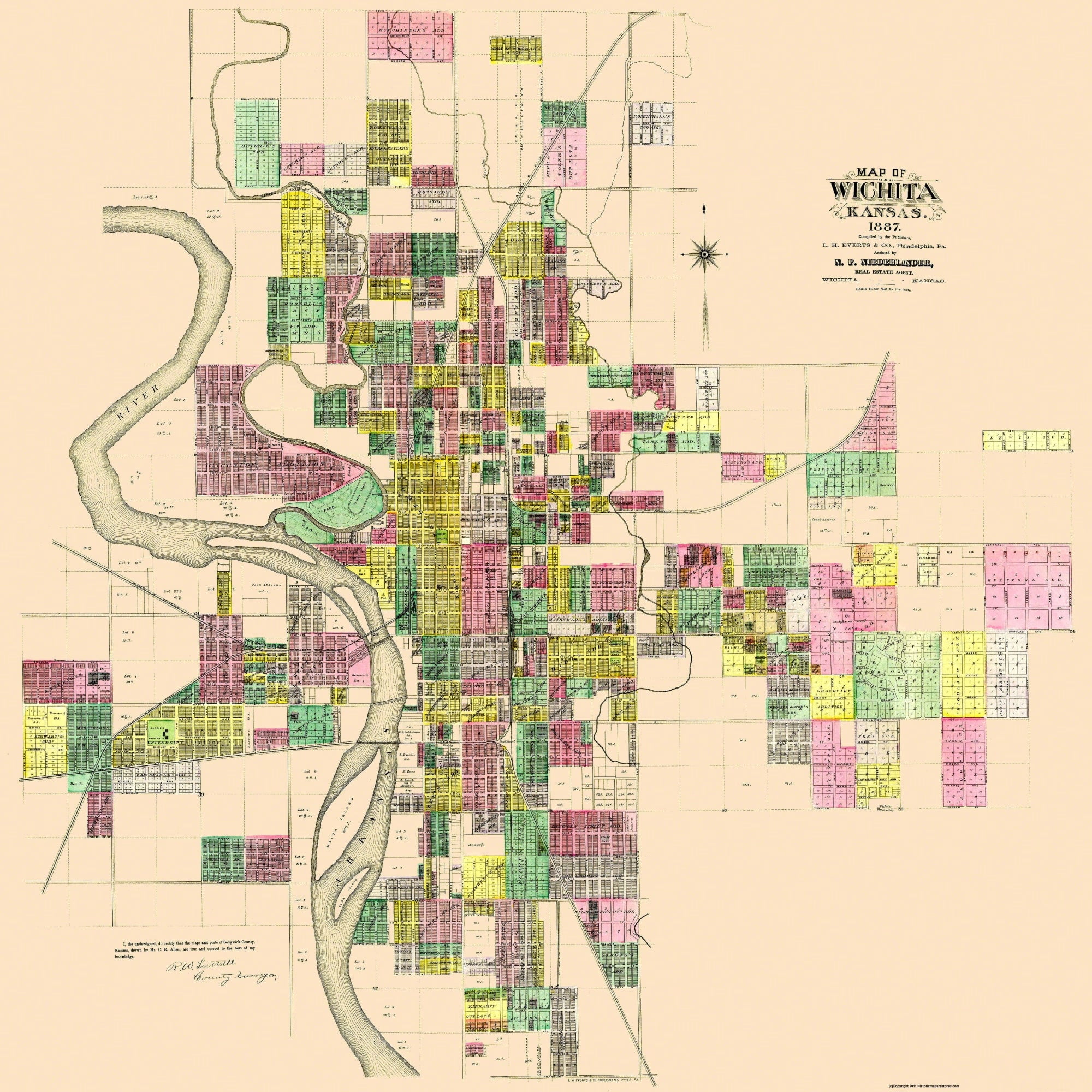 Historic City Map - Wichita Kansas - Everts 1887 - 23 x 23 - Vintage ...