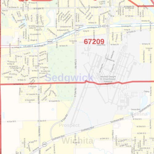 Wichita, Kansas Zip Codes - 48" x 36" Paper Wall Map - Walmart.com