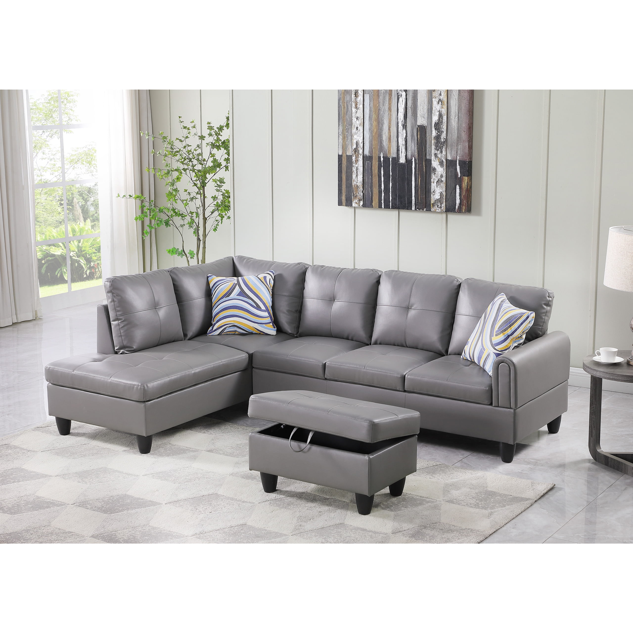 Wichman 97" Wide 3 Pieces Faux Letter Left Facing Sofa Set With Ottoman ...