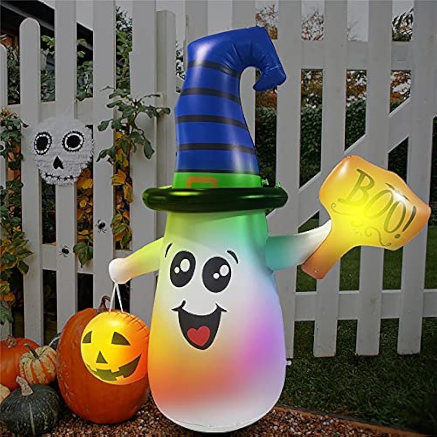 Wick's Outdoor Living 5ft Inflatable Halloween Ghost with LED Lights ...