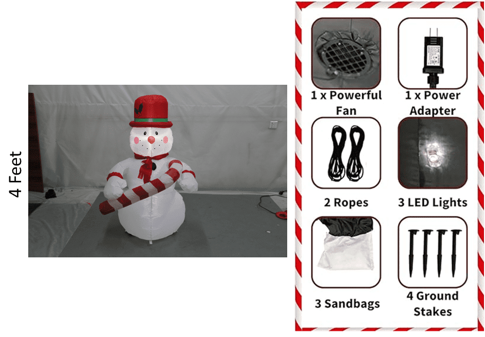 Wick's Outdoor Living Inflatable Snowman with LED Lighting, 4 Ft ...