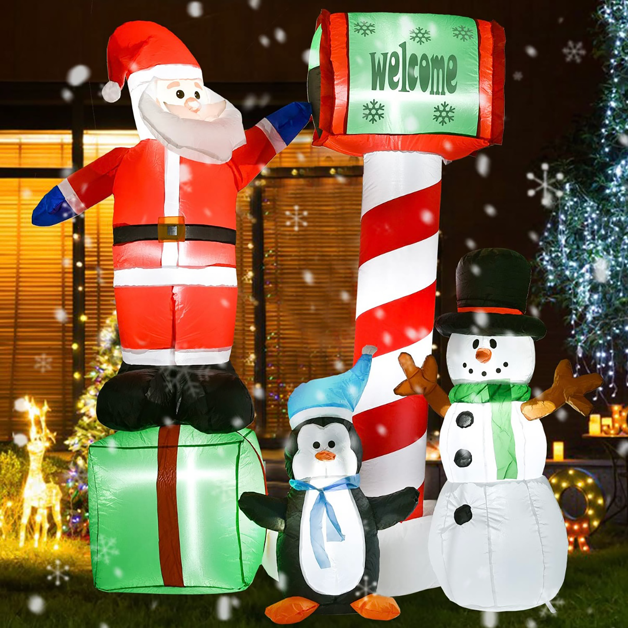 Wick's Outdoor Living 6FT Inflatable Santa with Penguin, Snowman, and ...