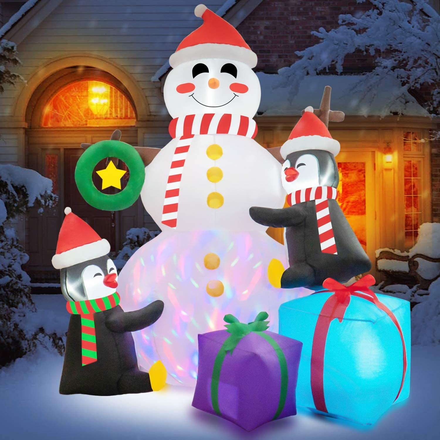 Wick's Outdoor Living Inflatable 6FT Snowman and Penguins, Yard ...