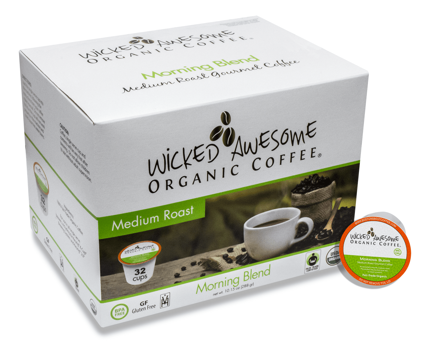 Wicked Awesome Fair Trade Organic Morning Blend Coffee, Single Serve ...