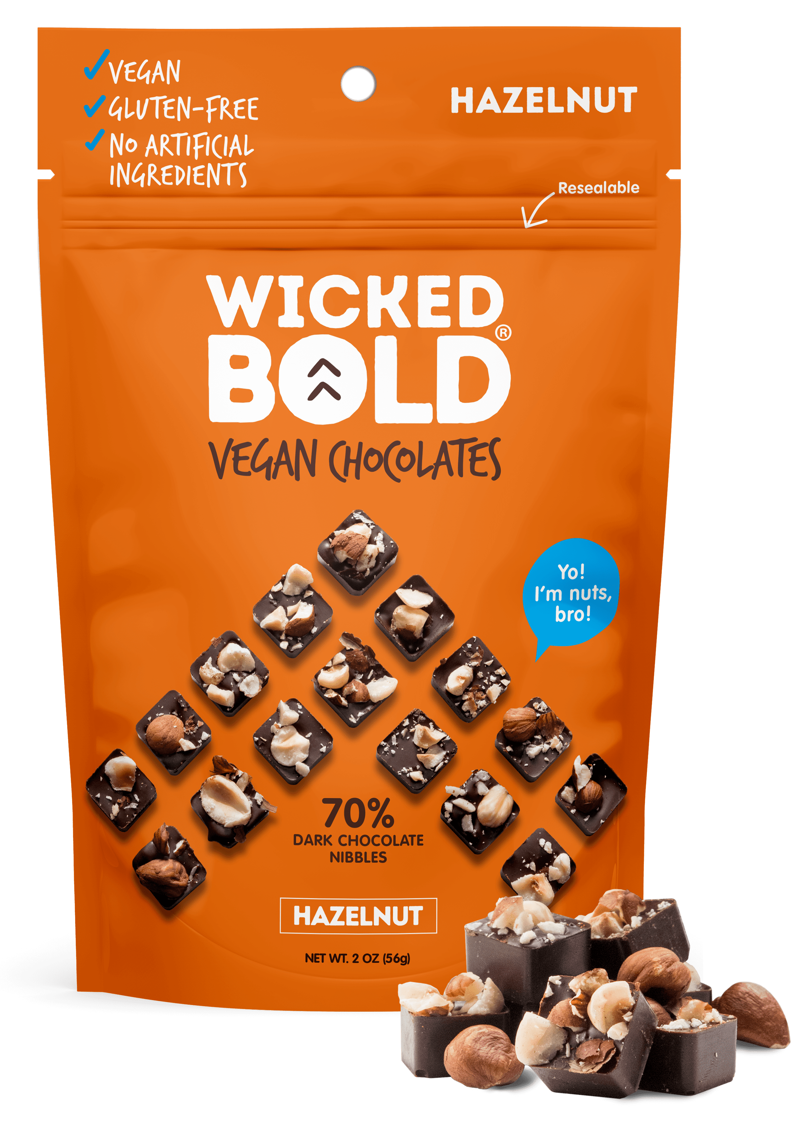Wicked BOLD 70% Hazelnut Dark Chocolate Candy Individual Pack 2.5oz, 28 ...