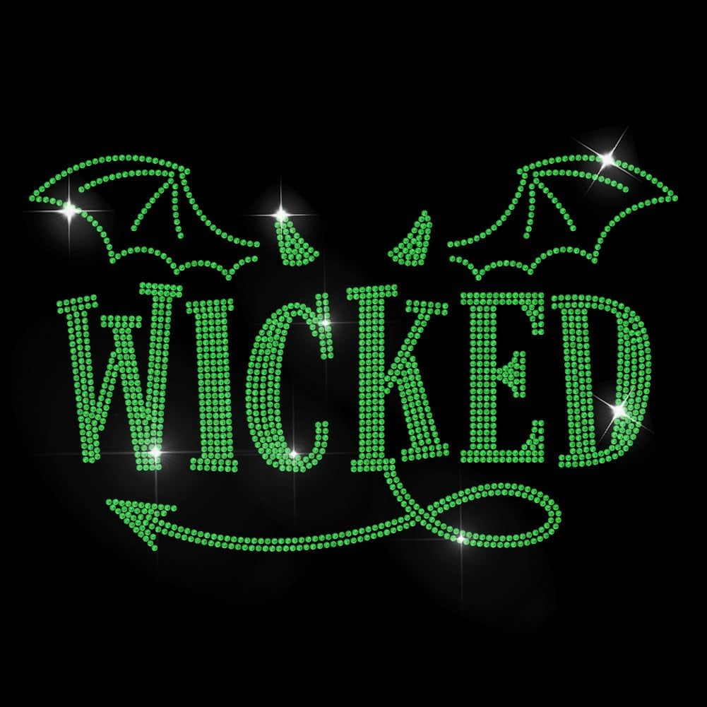 Wicked Bat Rhinestone Iron on Decal Devil Horns Tail Hotfix Transfer ...