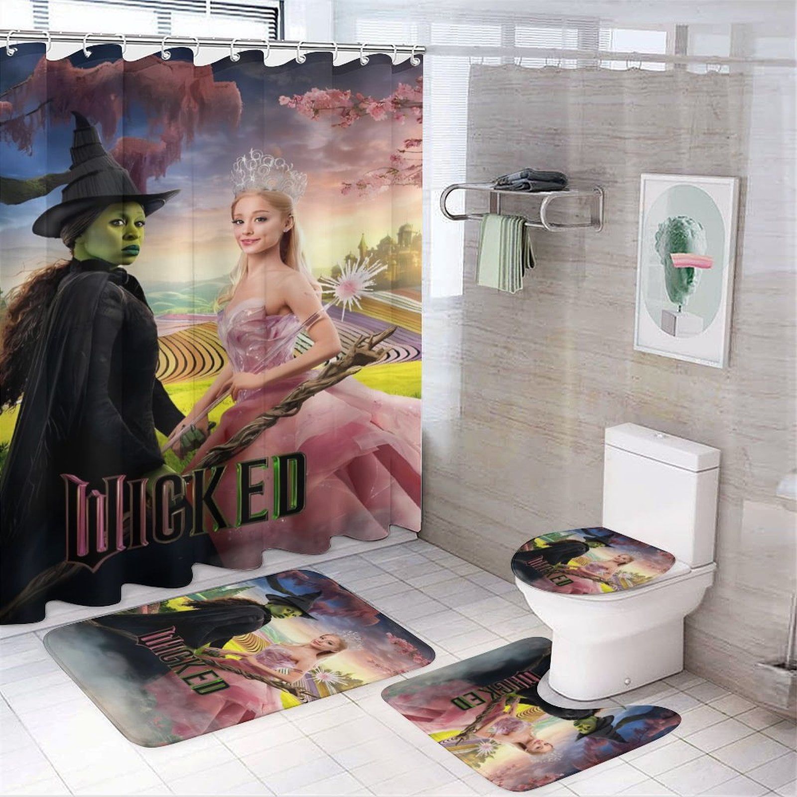 Wicked Bathroom Set - 4 Piece Shower Curtain Set with 72x72 inch Shower ...