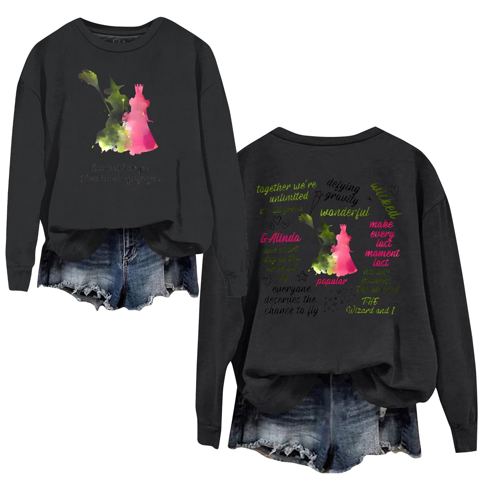 Wicked Crewneck T-Shirt Women's Casual Long Sleeve Graphic Sweatshirt ...