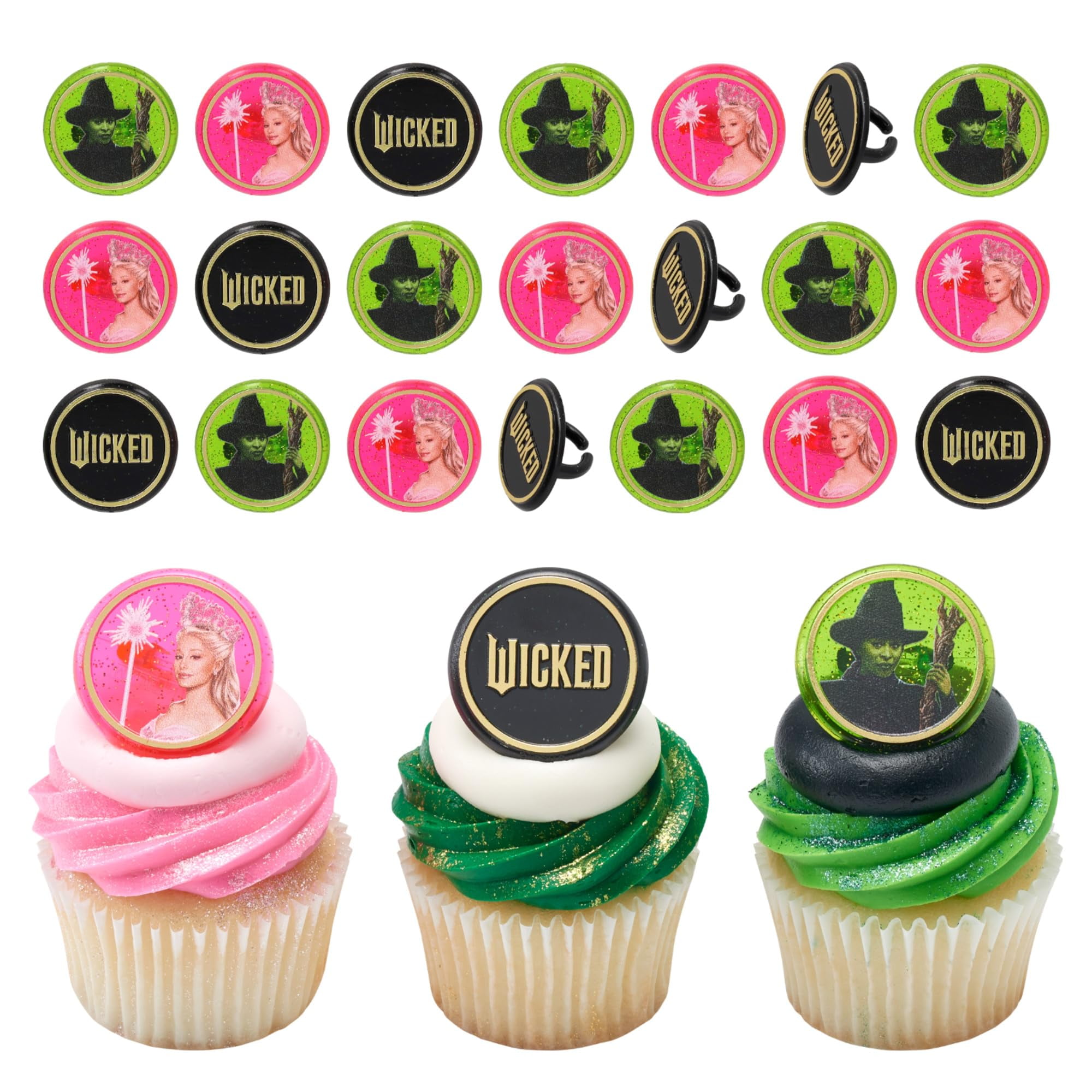 Wicked Cupcake Rings With Glinda And RST1 Elphaba, 24 Cupcake Toppers ...