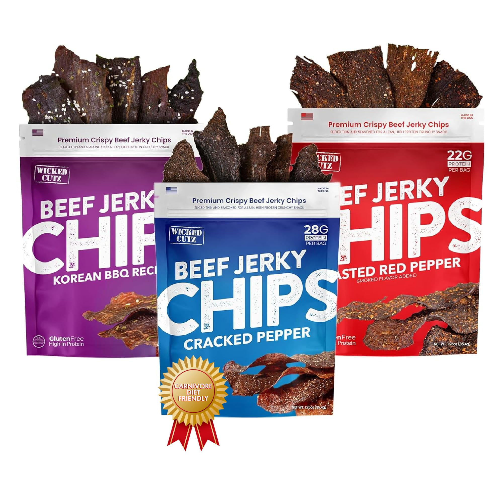 Wicked Cutz Jerky Chips TMA2 Variety Pack, Up to 28g Protein Per Bag ...