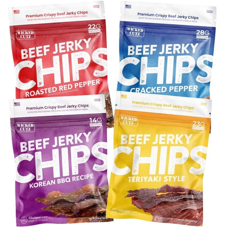 Wicked Cutz Jerky Chips Variety Pack, Up to 28g Protein Per Bag ...