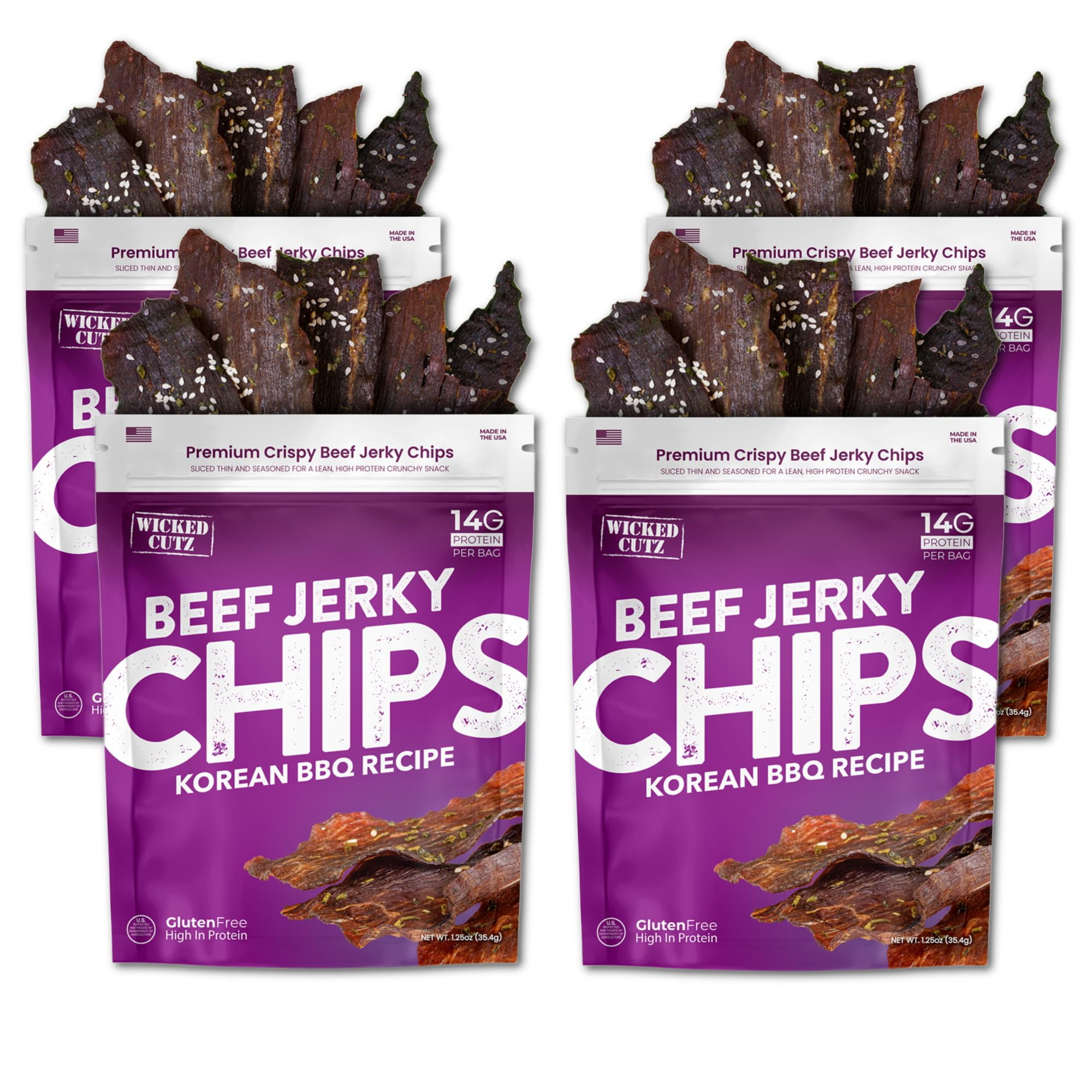 Wicked Cutz Korean BBQ CCF19 Beef Jerky Chips, 14g Protein per Bag ...
