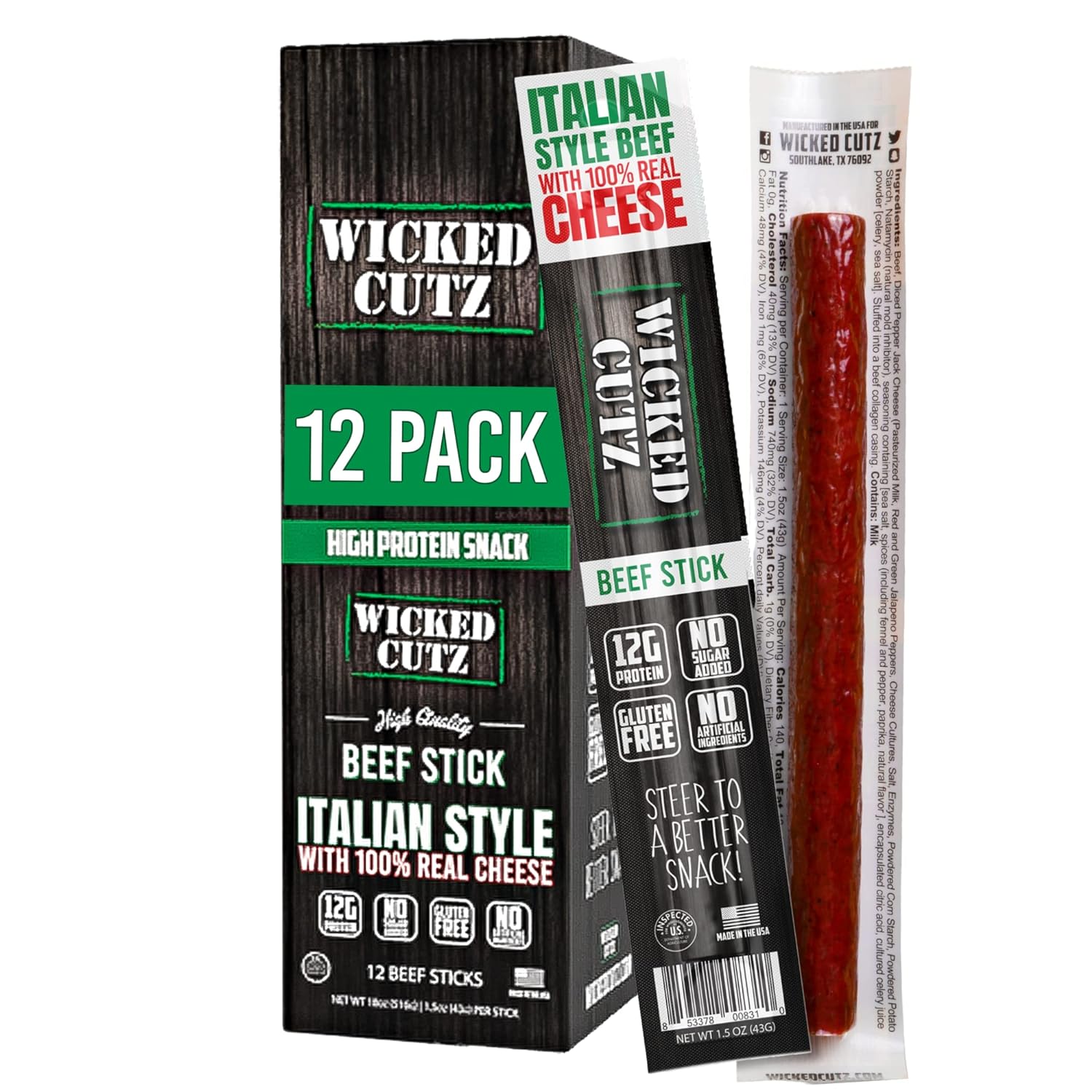 Wicked Cutz Premium Beef Sticks, High Quality, Protein-Rich, Italian ...