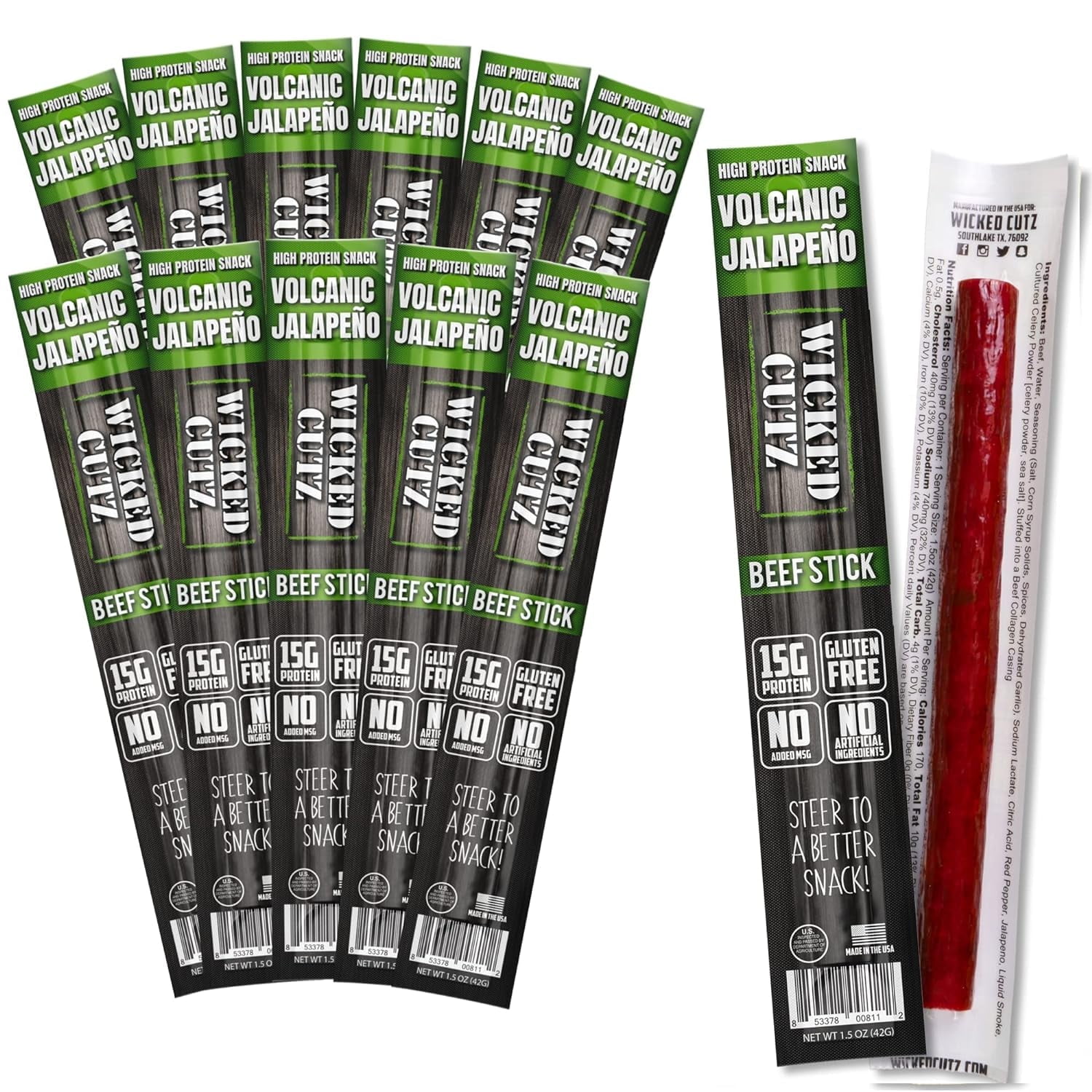 Wicked Cutz Premium Beef Sticks, High Quality, Protein-Rich, Volcanic ...