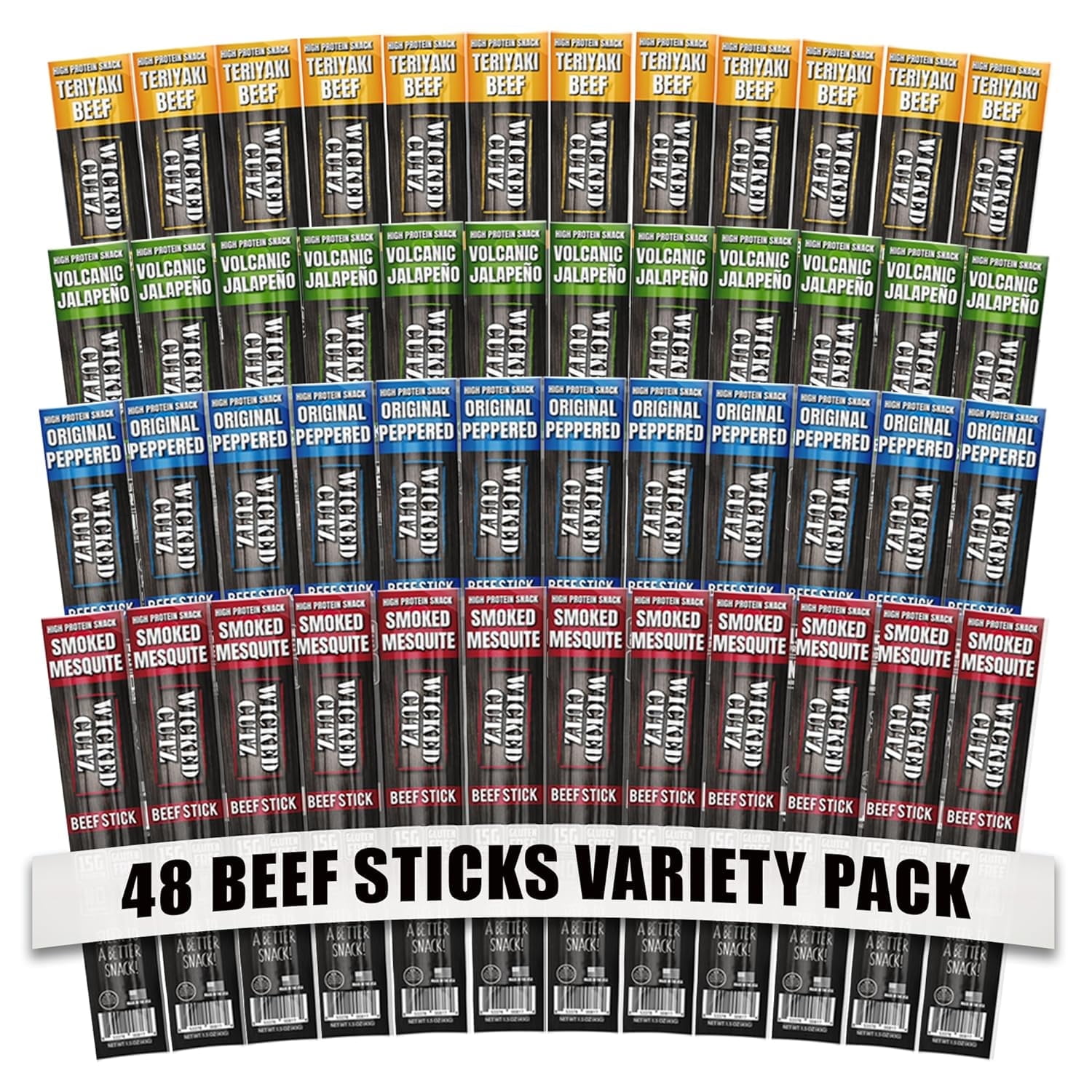 Wicked Cutz Premium Beef Jerky Sticks, Protein-Rich, 4-Flavor Variety ...