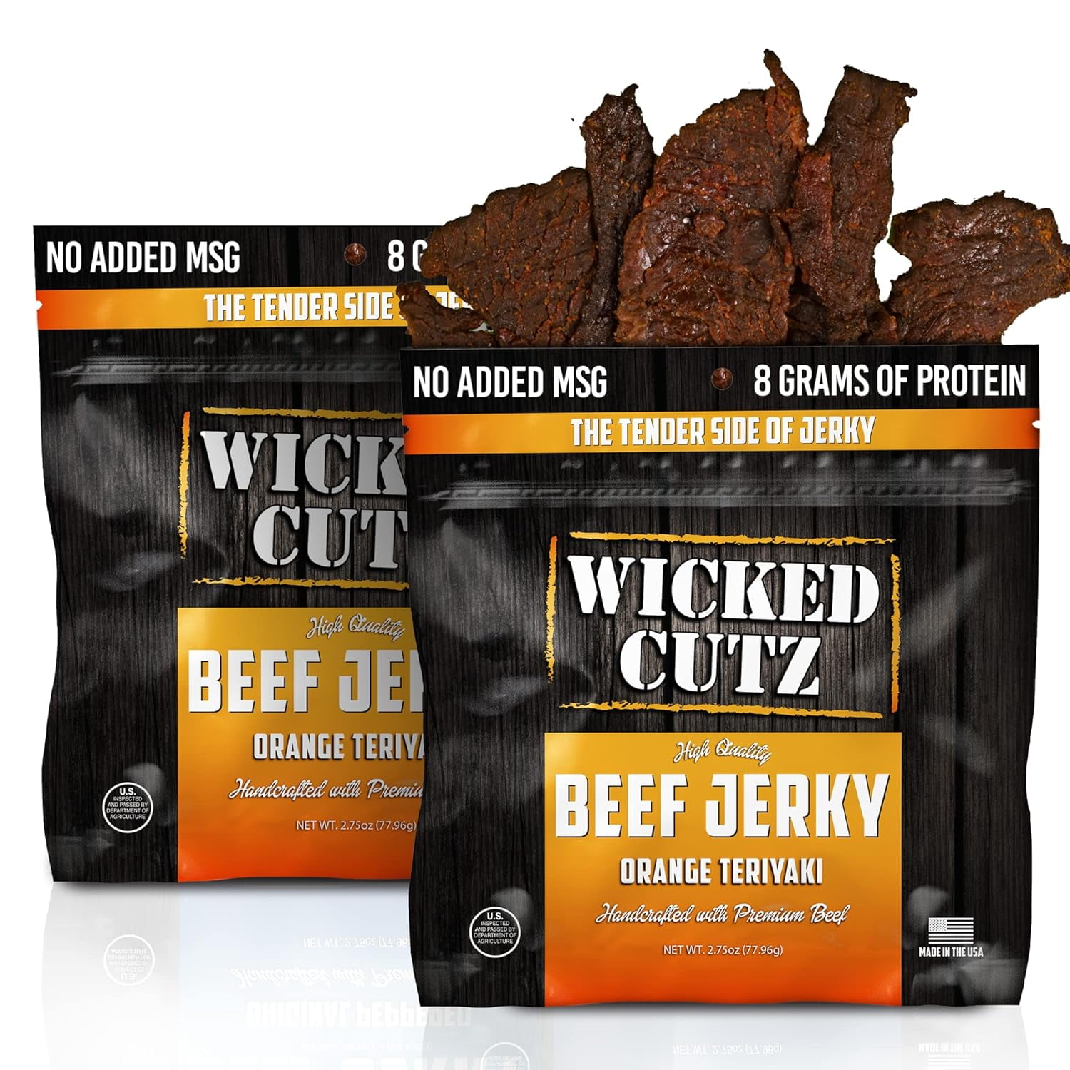 Wicked Cutz Premium Tender Beef Jerky, Orange Teriyaki Flavor, Juicy ...