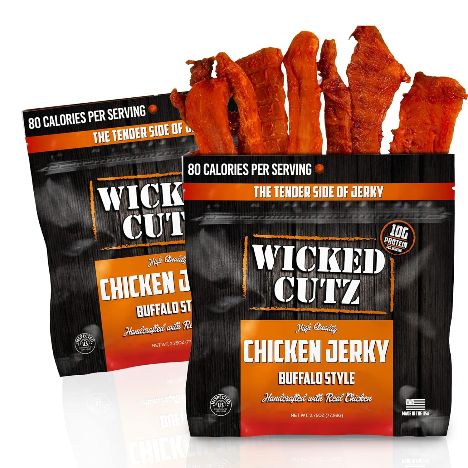 Wicked Cutz Premium Tender Chicken Jerky, Buffalo Style, 10g Protein, 2 ...