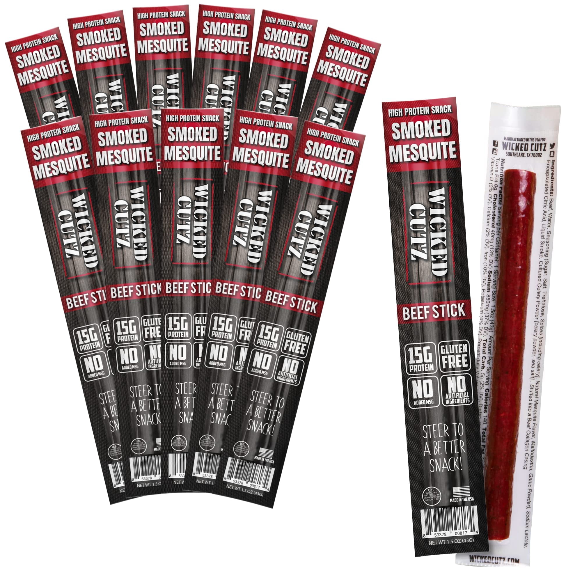 Wicked Cutz Smoked Mesquite Beef MDA05 Sticks, 15g Protein Per Beef ...