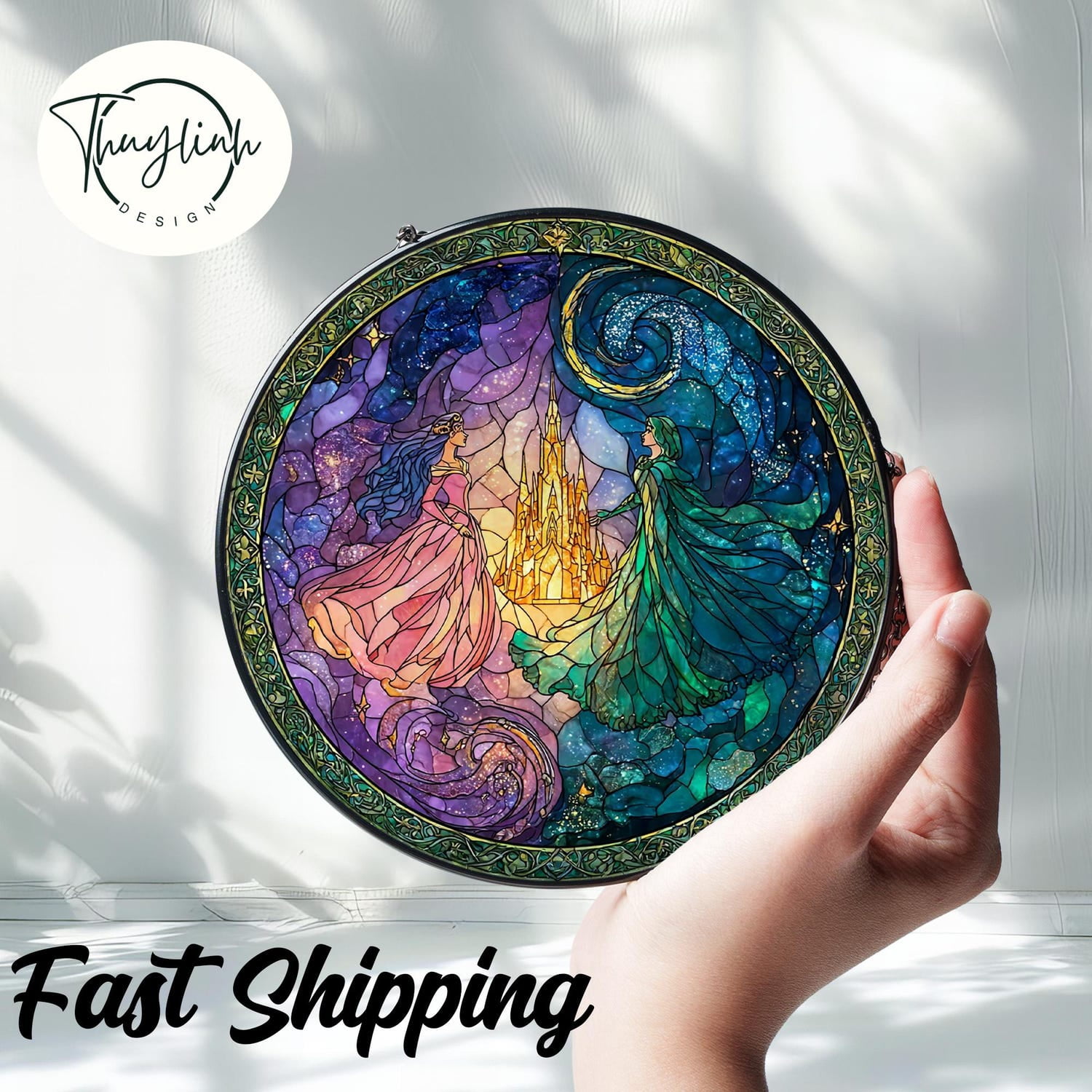 Wicked Defy Gravity Stained Glass Suncatcher, Elphaba and Glinda ...